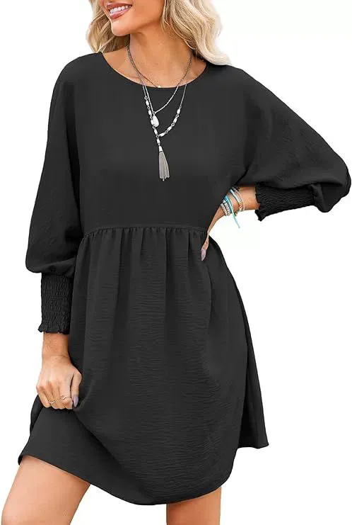 Womens Summer Tunic Dress CasualLoose Short Sleeve Crew Neck Flowy ...